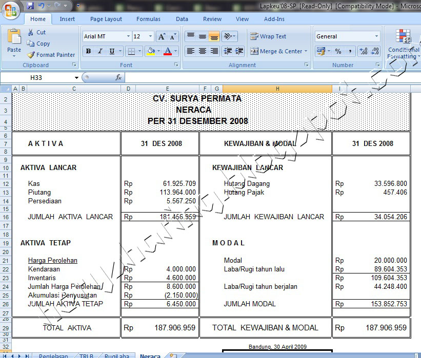 Hery Sharing: Membuat Neraca Laporan Keuangan Excel