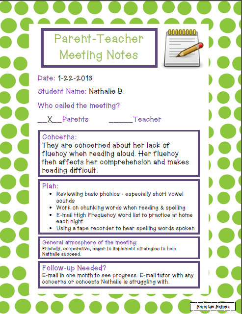 Fifth Grade Freebies: Successful Parent-Teacher Meetings