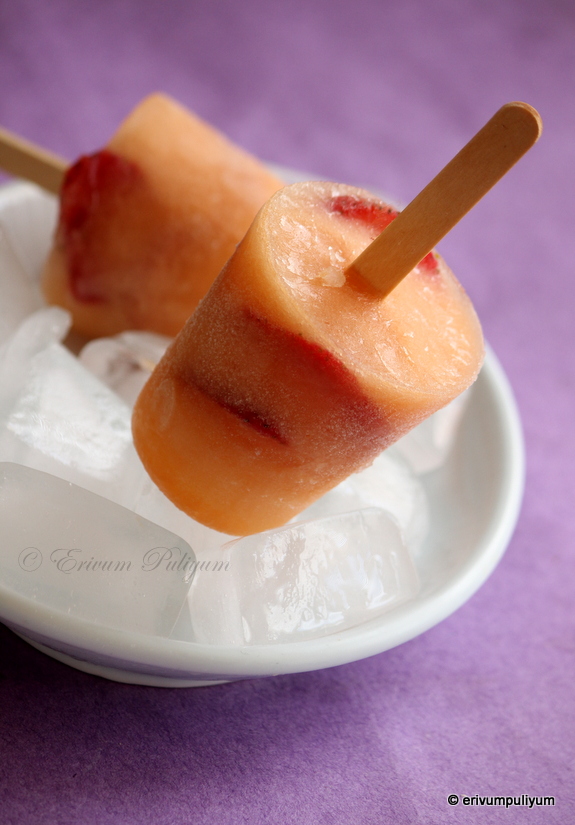 Erivum Puliyum: Cantaloupe(Musk Melon)- Strawberry Popsicle | Summer Treats