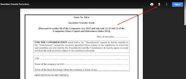 Share/Securities Transfer Form (Form SH-4) in Word Format