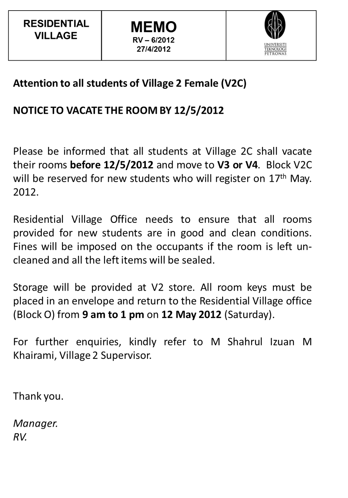 Students' Accommodation for May 2012