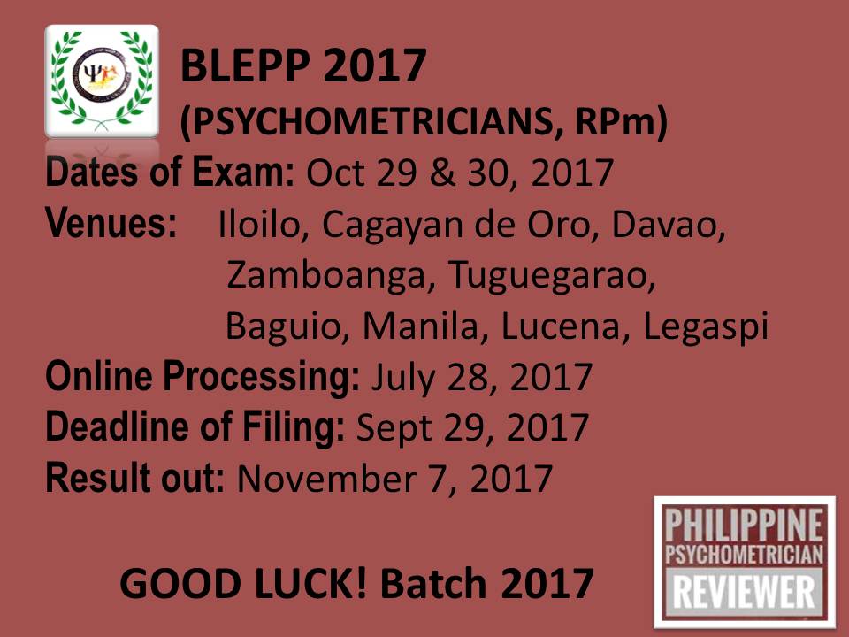 Philippine Psychometricians Licensure Exam Reviewer : November 2016