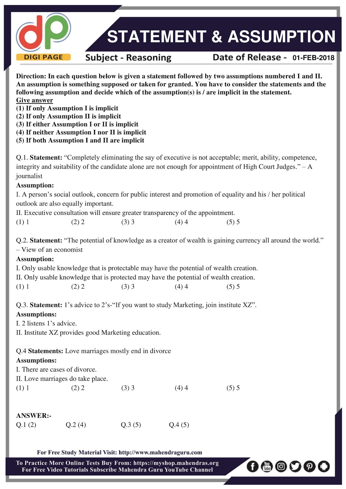 DP | Statement & Assumption For Syndicate Bank PO | 01 - 02 - 2018
