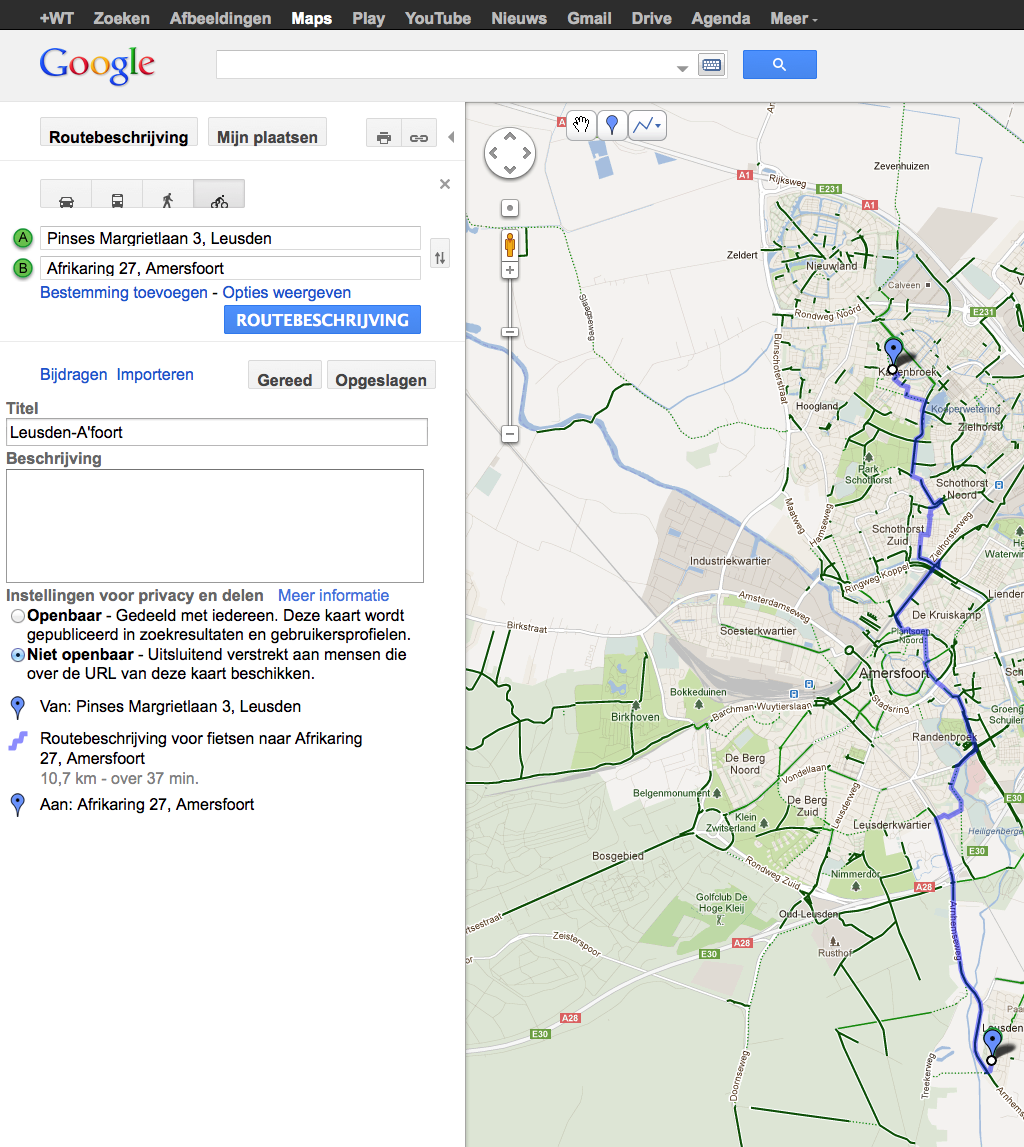 Fietsen en nog wat...: Google Maps de fietsroute laten berekenen en tekenen