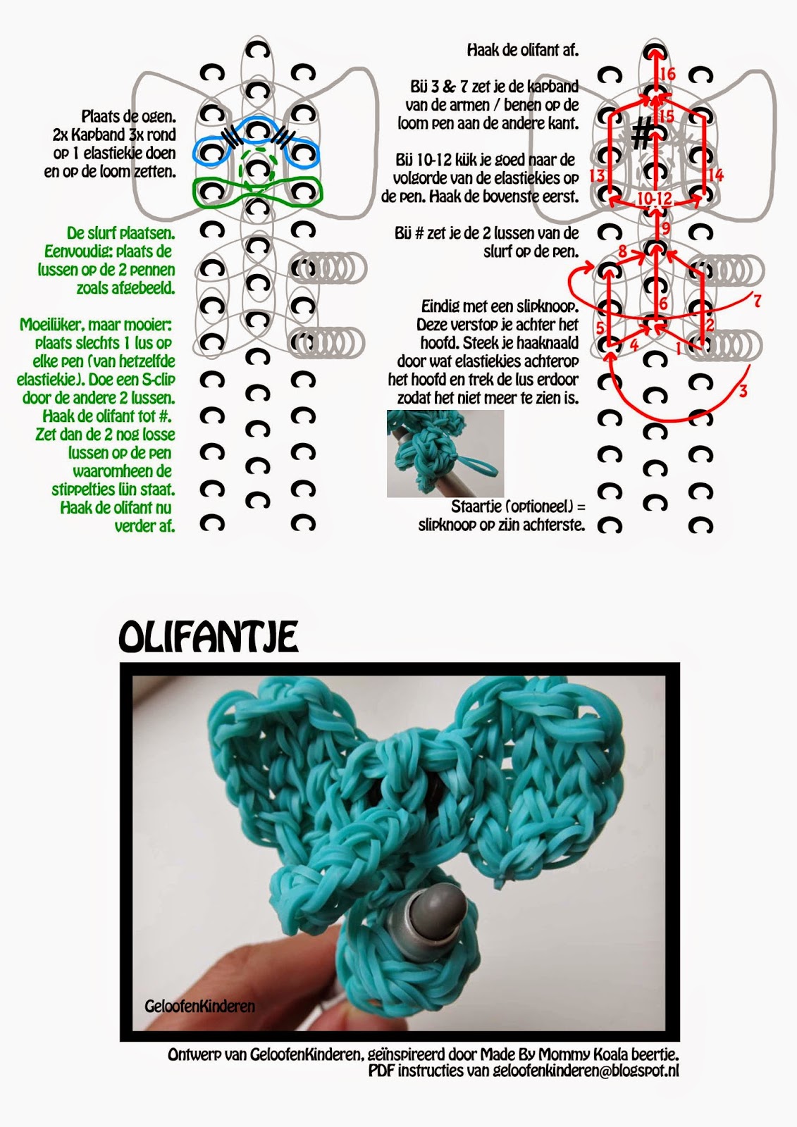 Kopje Thee(a): Rainbow Loom Olifantje PDF instructies