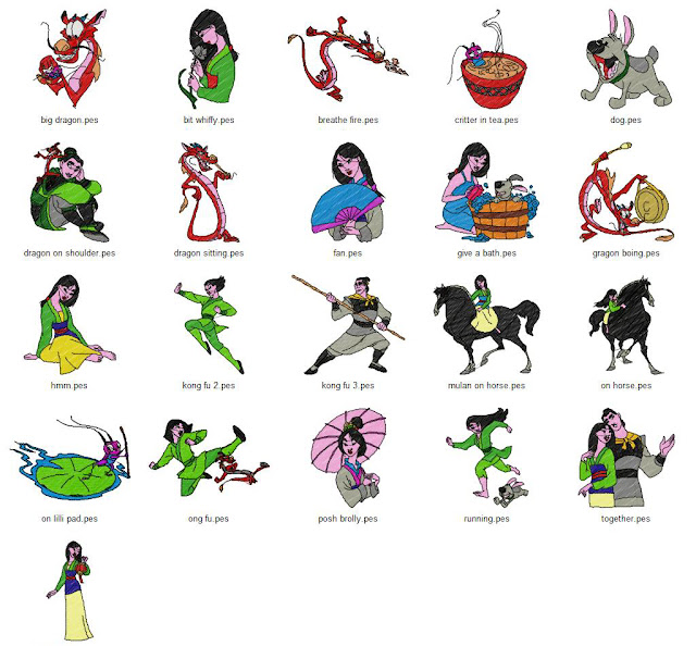 Mulan - 21 designs - Free Machine Embroidery Designs Download