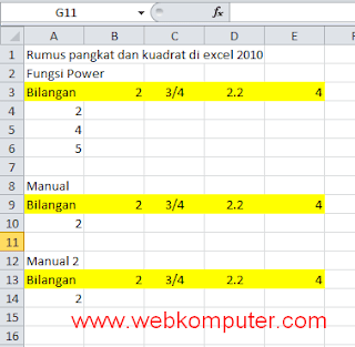 Menggunakan rumus pangkat di excel 2010 (fungsi power /kuadrat) ~ IT