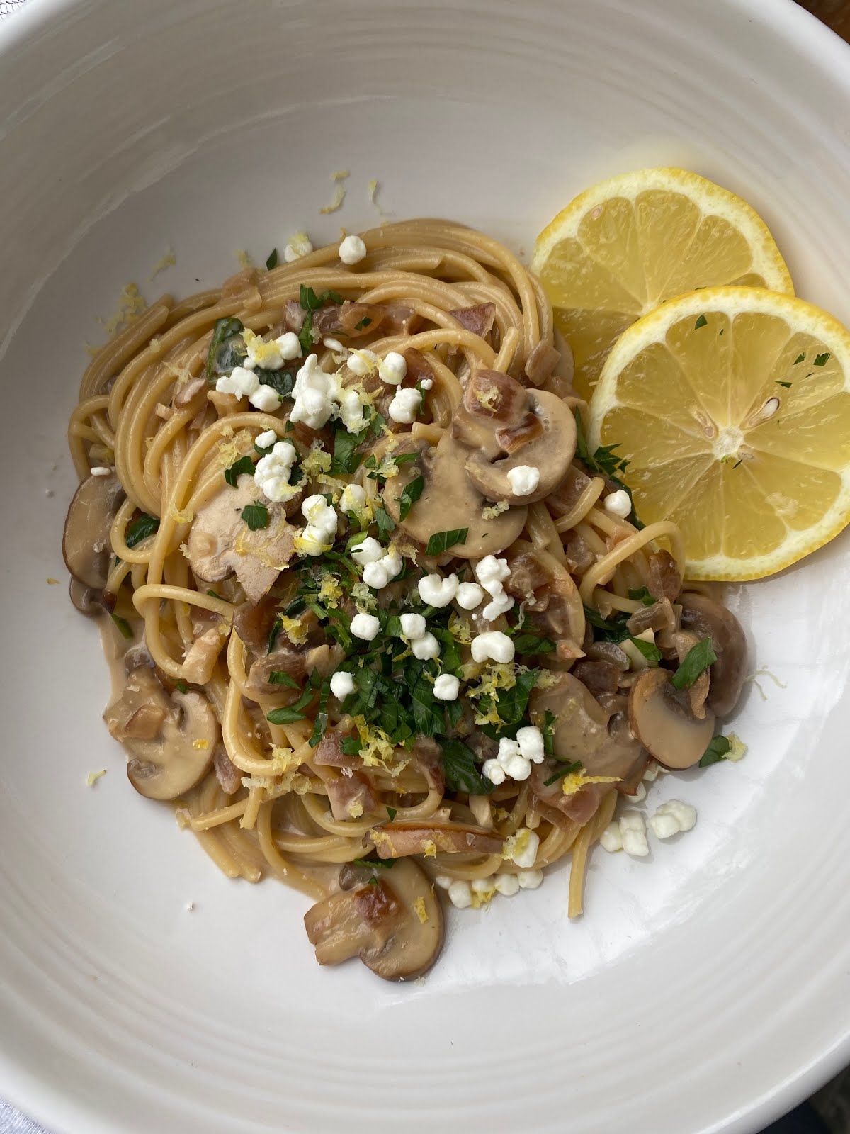 Mushroom Spaghetti with Goat Cheese | Chef Jen