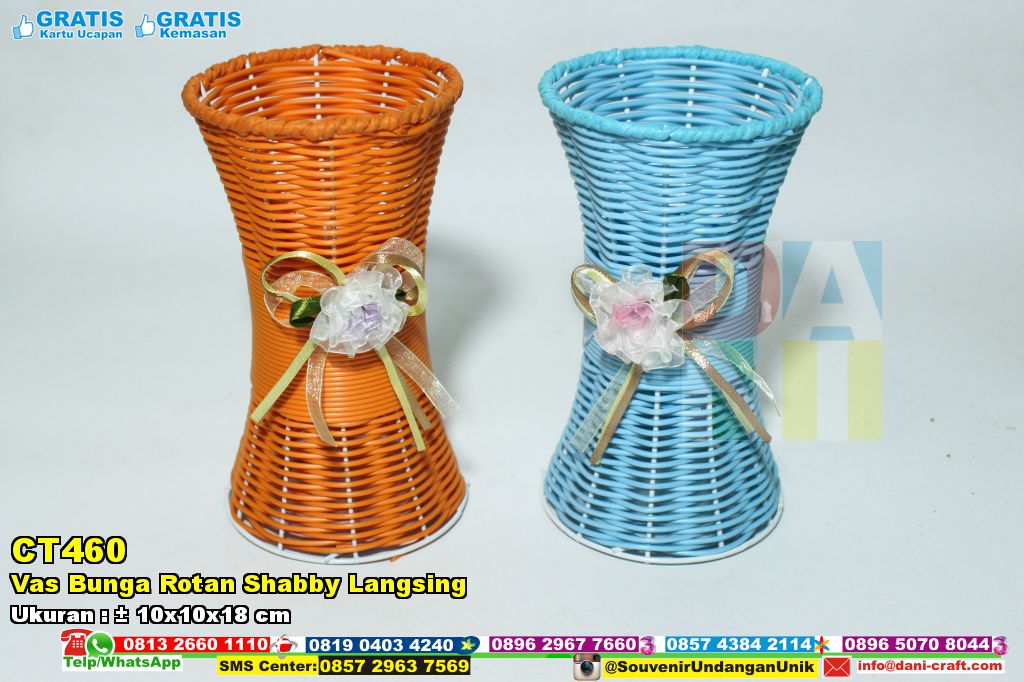 Vas Bunga Rotan Shabby Langsing | Souvenir Pernikahan