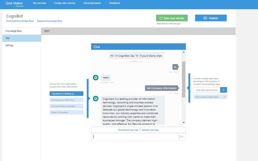 BUILDING A CHAT BOT : USING MICROSOFT QNA MAKER