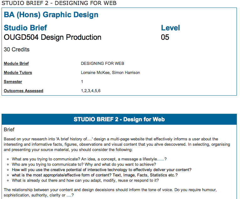 design practice: OUGD504 - Studio Brief 2 - Web design Briefing