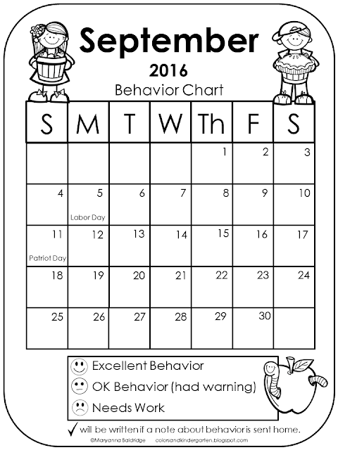 Colors and Kindergarten: Communication Calendars