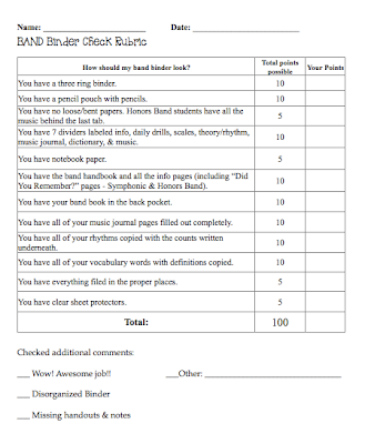 Band Binder Rubric