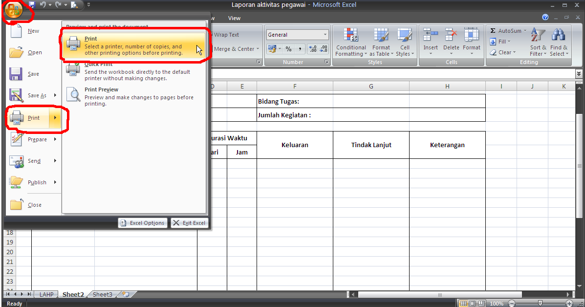 Cara Mengeprint Data di Microsoft Excel 2007 Menggunakan Print Canon iP ...