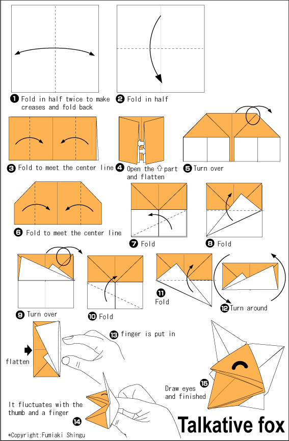 Talkative fox - Easy Origami instructions For Kids