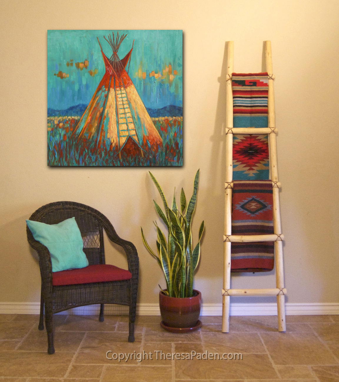 California Artwork: Native American Indian TeePee Painting by Theresa Paden