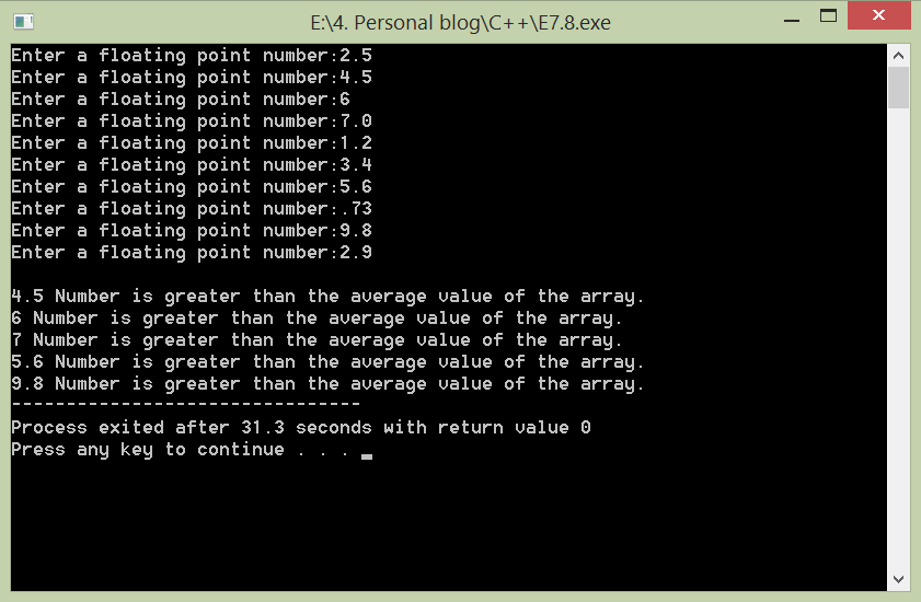 8. Program that inputs ten floating point numbers in an array. It ...