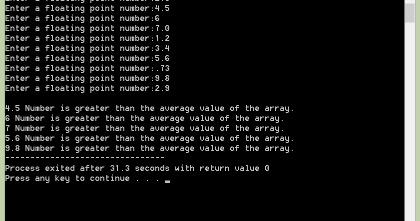 8. Program that inputs ten floating point numbers in an array. It ...