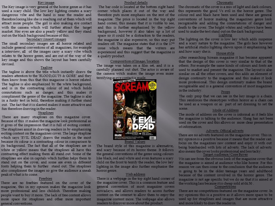 A2 Media Production : Analysis of a horror magazine cover (SCREAM)