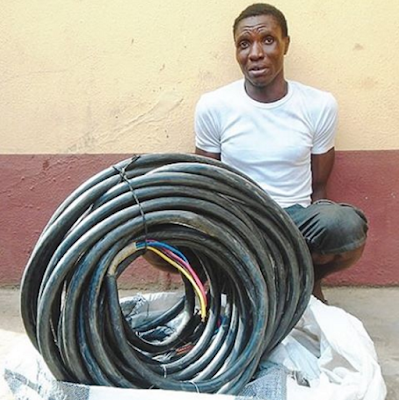 Photo: Alleged electric cable thief caught in Lagos