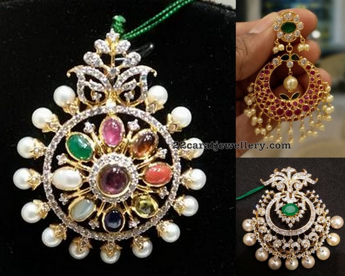 Simple Pendants with Navaratan Stones - Jewellery Designs