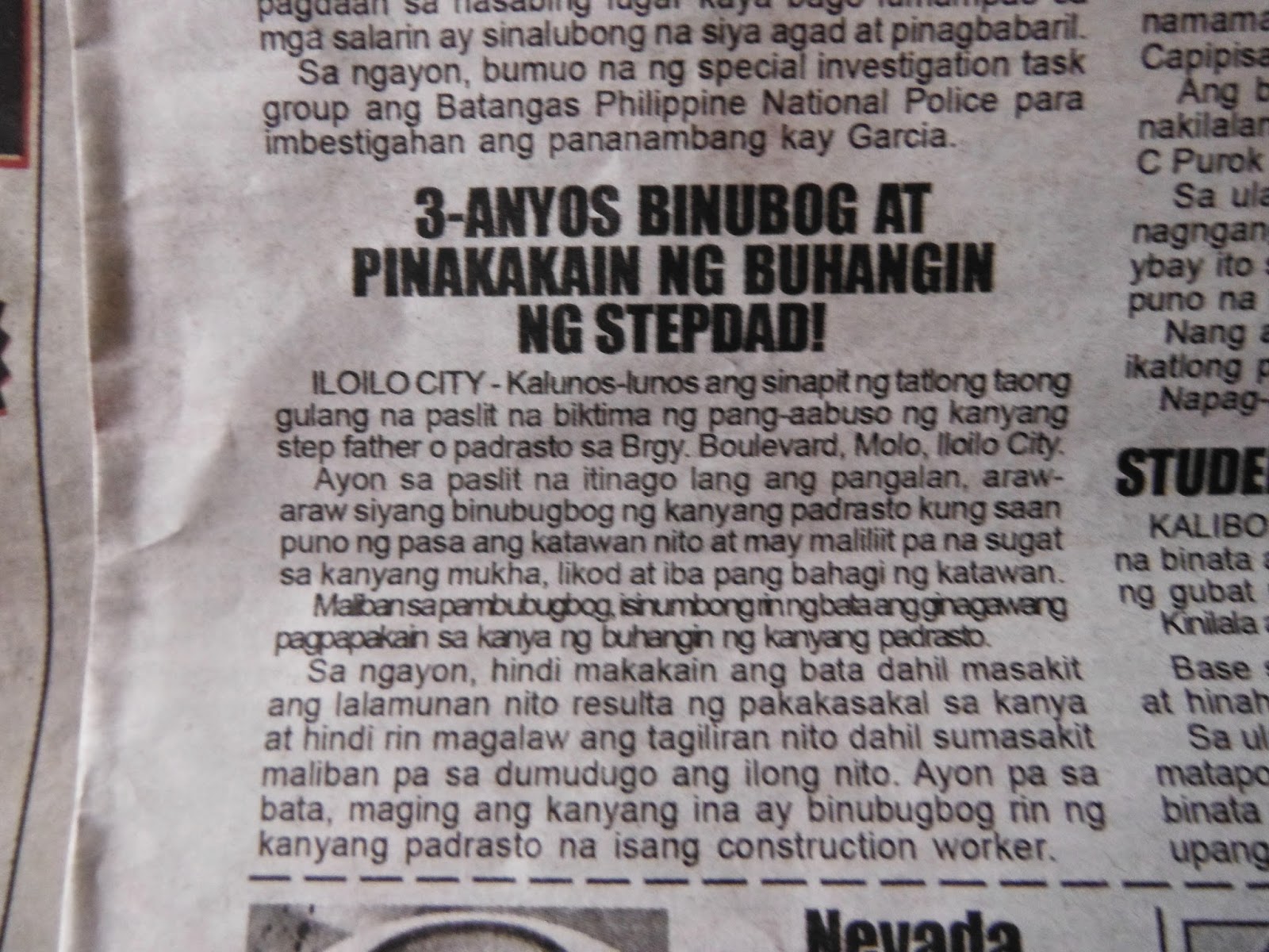 Grabeng balita, kawawang bata