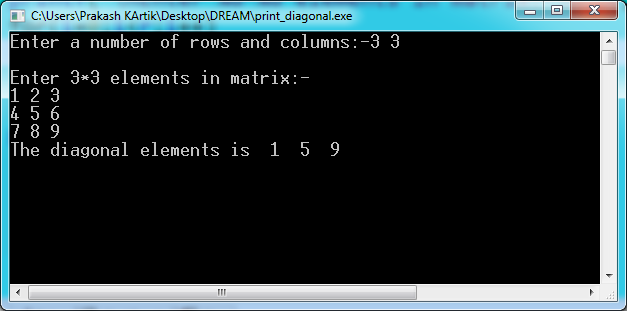 Program In C To Print Diagonal Elements Of Matrix
