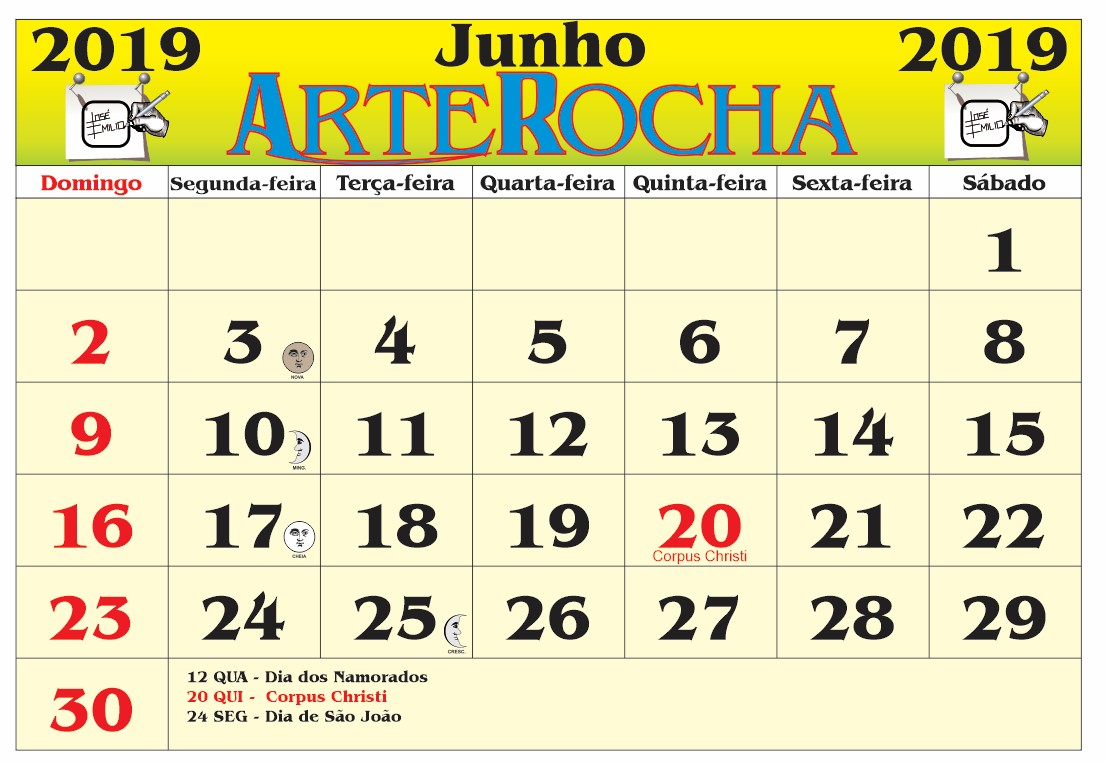 ARTEROCHA: CALENDÁRIO MÊS DE JUNHO 2019