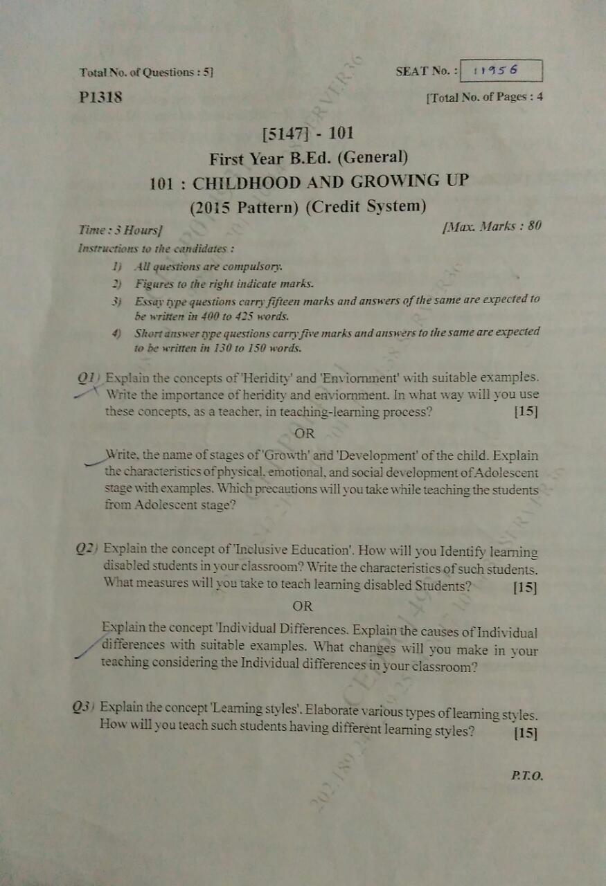 EduHax: Fy Bed previous year question papers(2017)