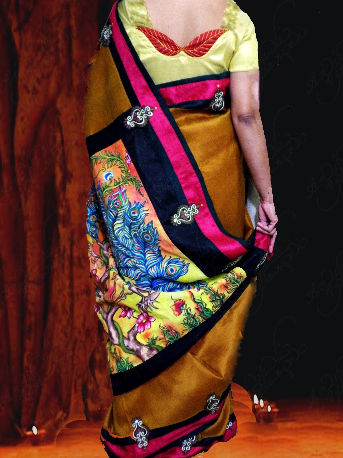 Anjali Vilasini: yellow silk saree with hand painted pallu and aree ...