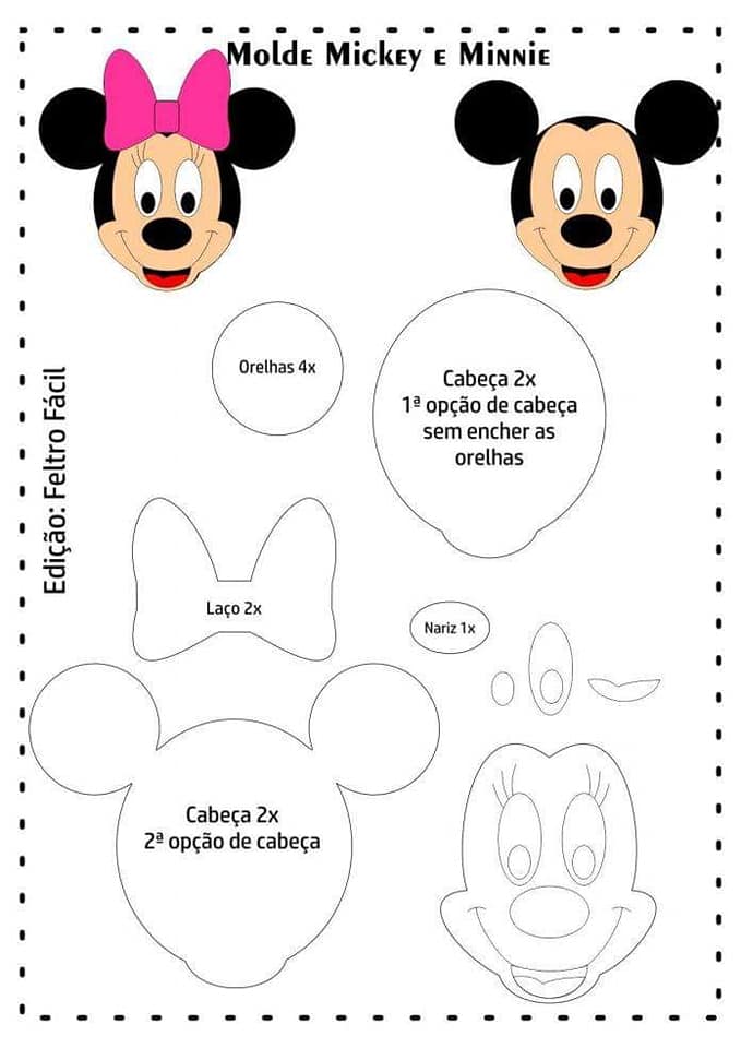 Minnie e Mickey Enfeites de Feltro com Moldes - Feltro e moldes para ...