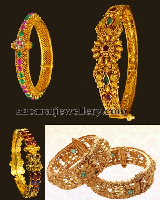 Exquisite Gold Bangles in Antique Finish - Jewellery Designs
