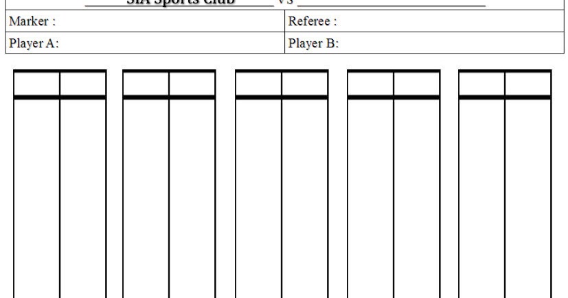 SIA Group Sport Club Squash Section: Score Sheets
