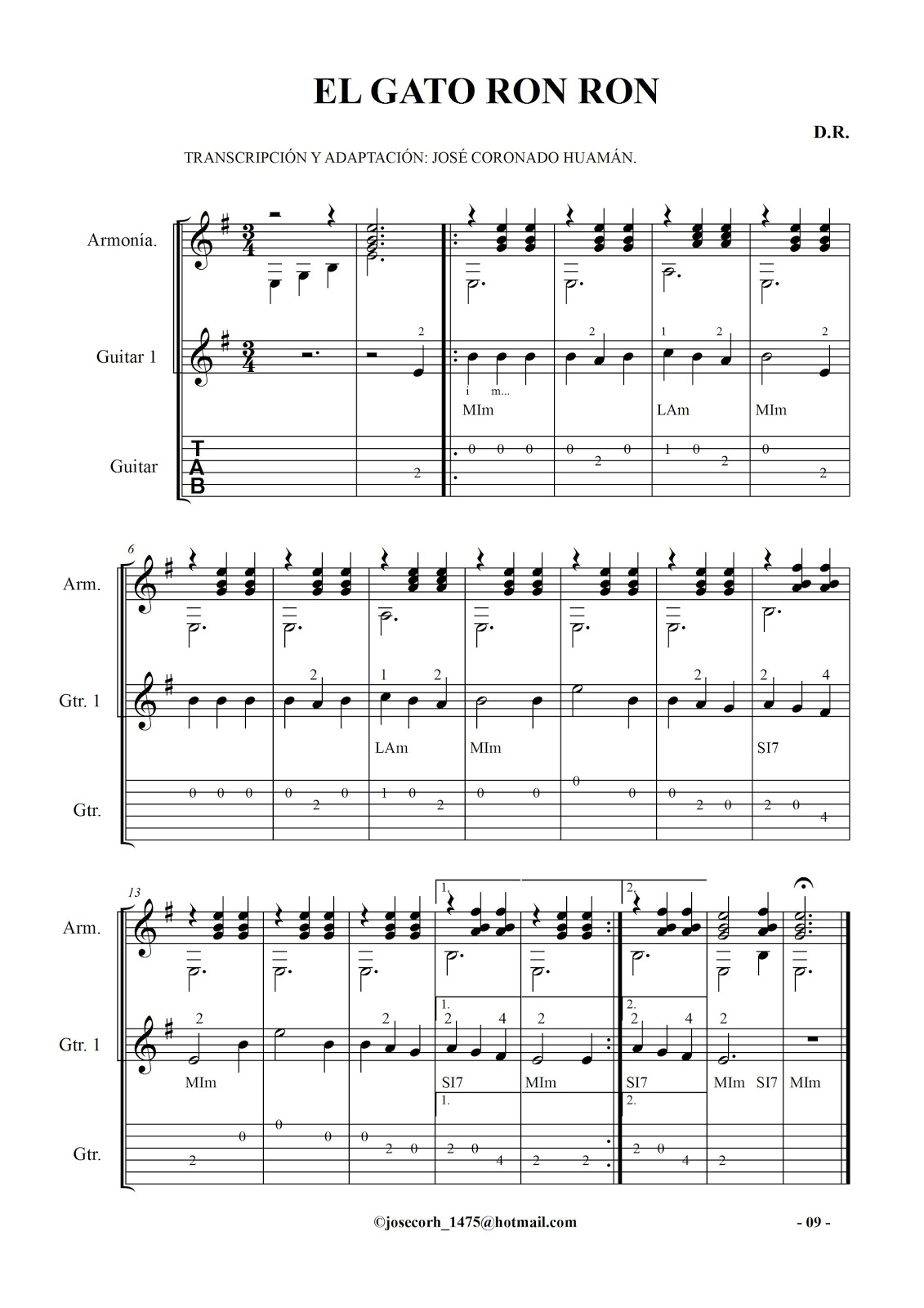 MÚSICA Y PARTITURAS JOSECOR: EL GATO RON RON