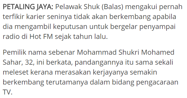 “Rupa-rupanya saya salah…” - Shuk (Balas) | Berita Ramai