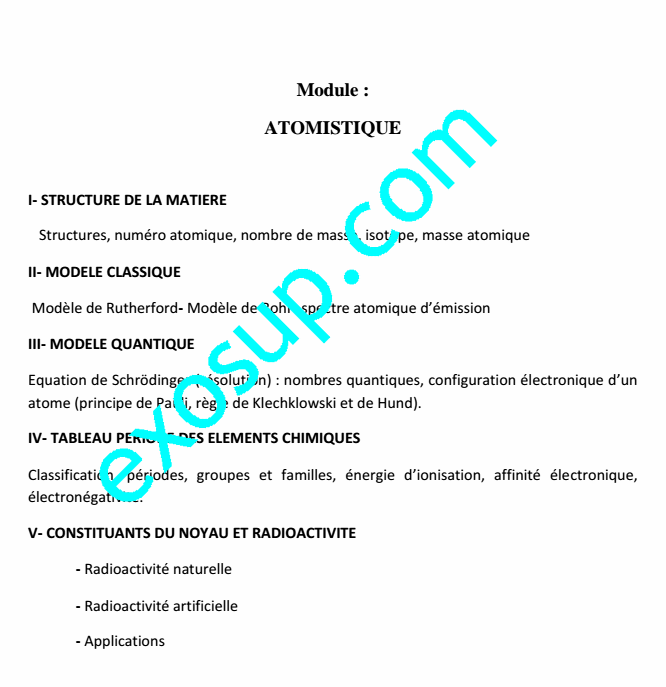 Cours ATOMISTIQUE SMPC 1 - ExoSup