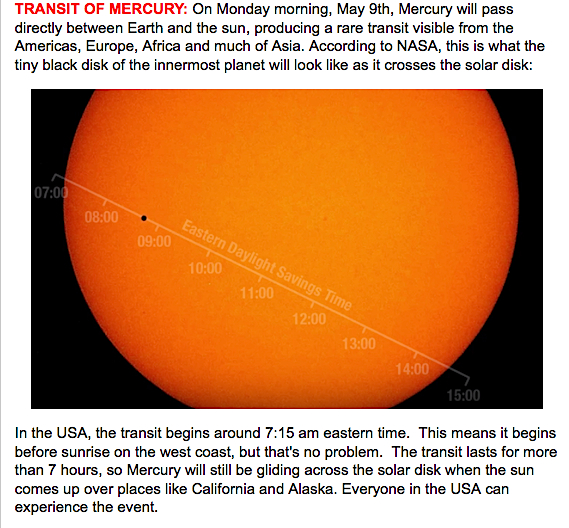 AUSPICIOUS! Mercury eclipse of Sun! Monday May 9th