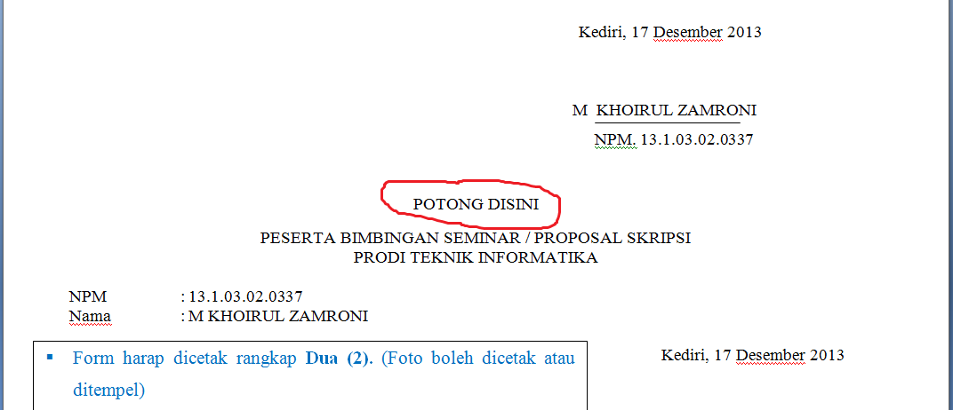 cara memberikan garis putus-putus, ada tulisan "potong disini ...