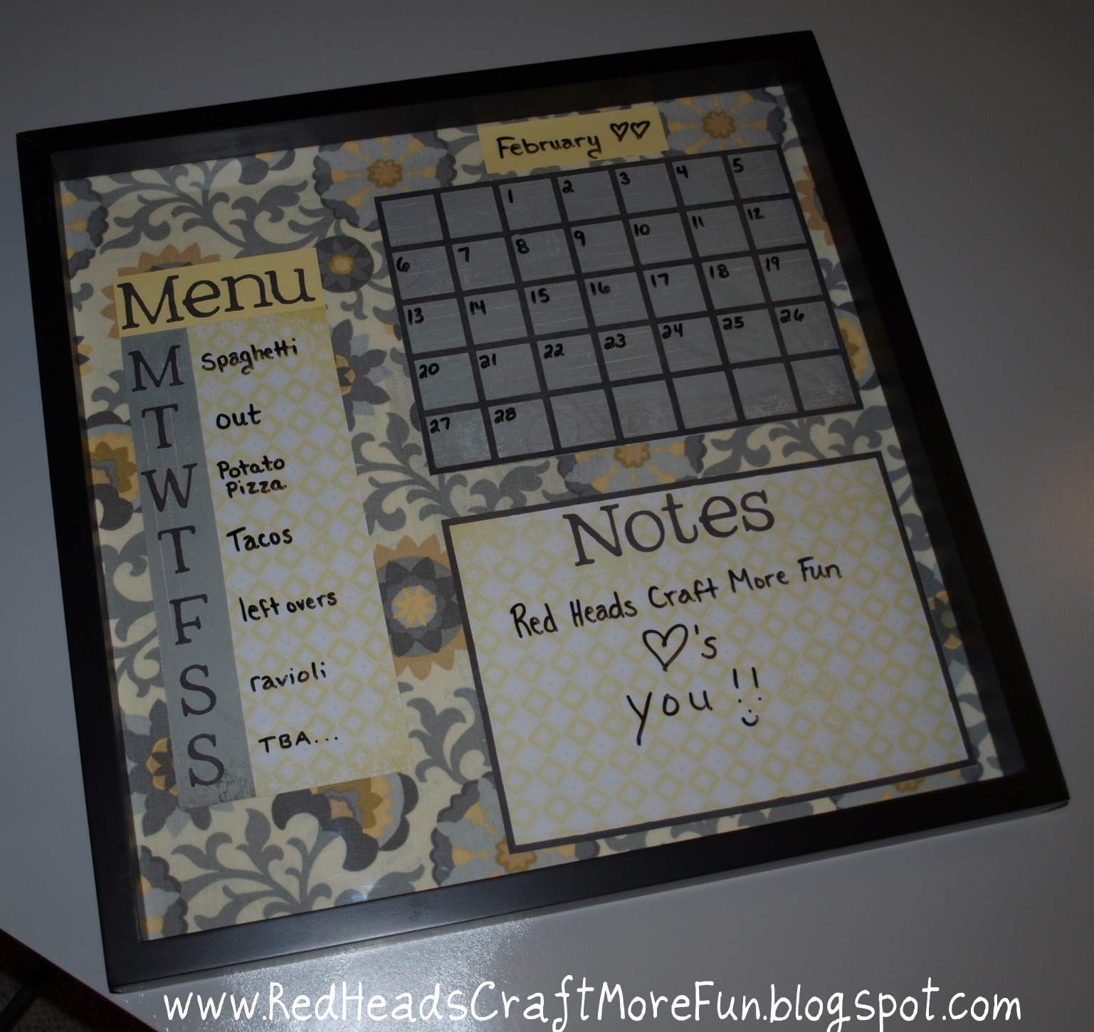 Red Heads Craft More Fun: Calendar/Menu/Memo Board