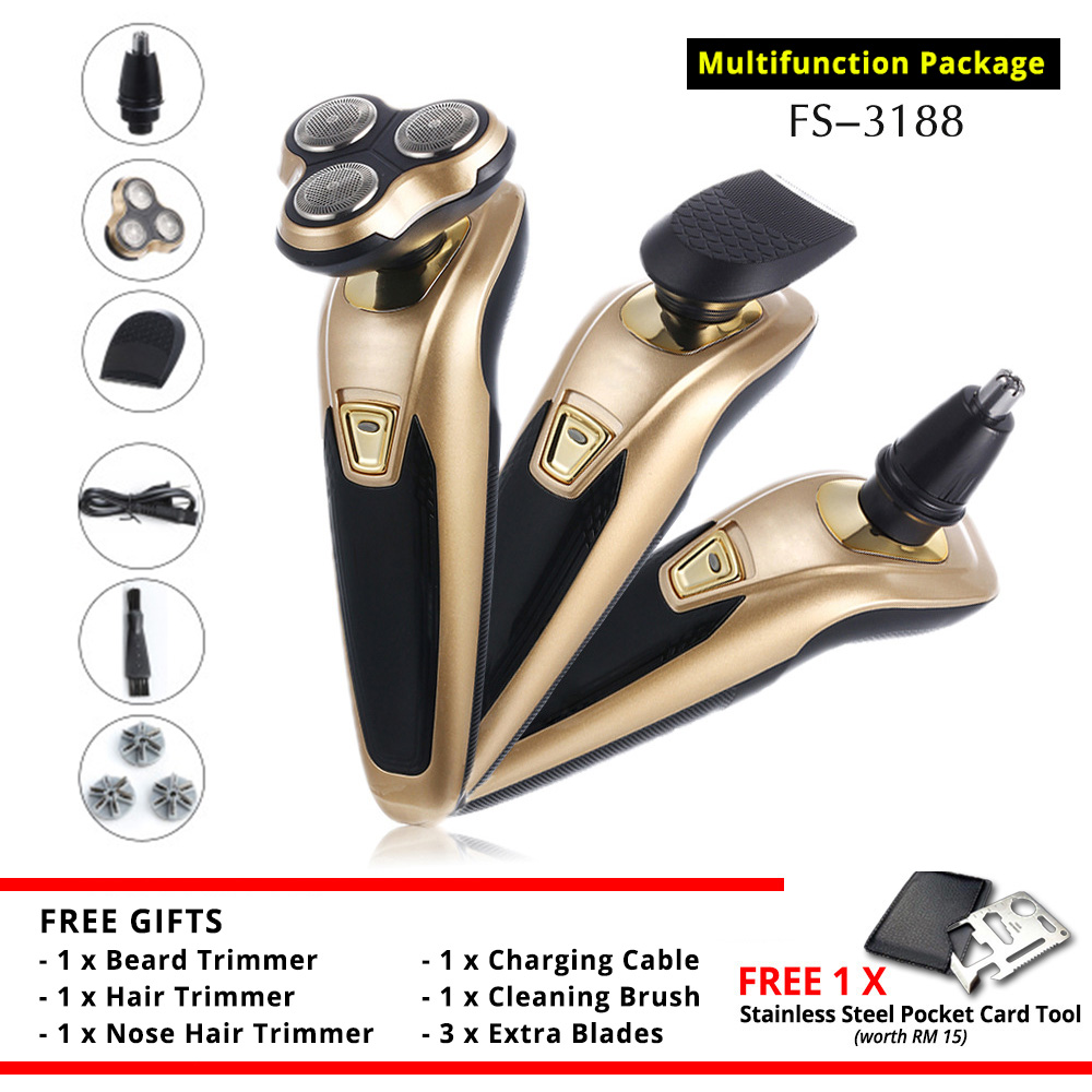 Washable 3 in 1 Electric Shaver Shaving Wet And Dry Nose Trimmer ...