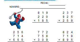 Sumas de 3 cifras con llevadas