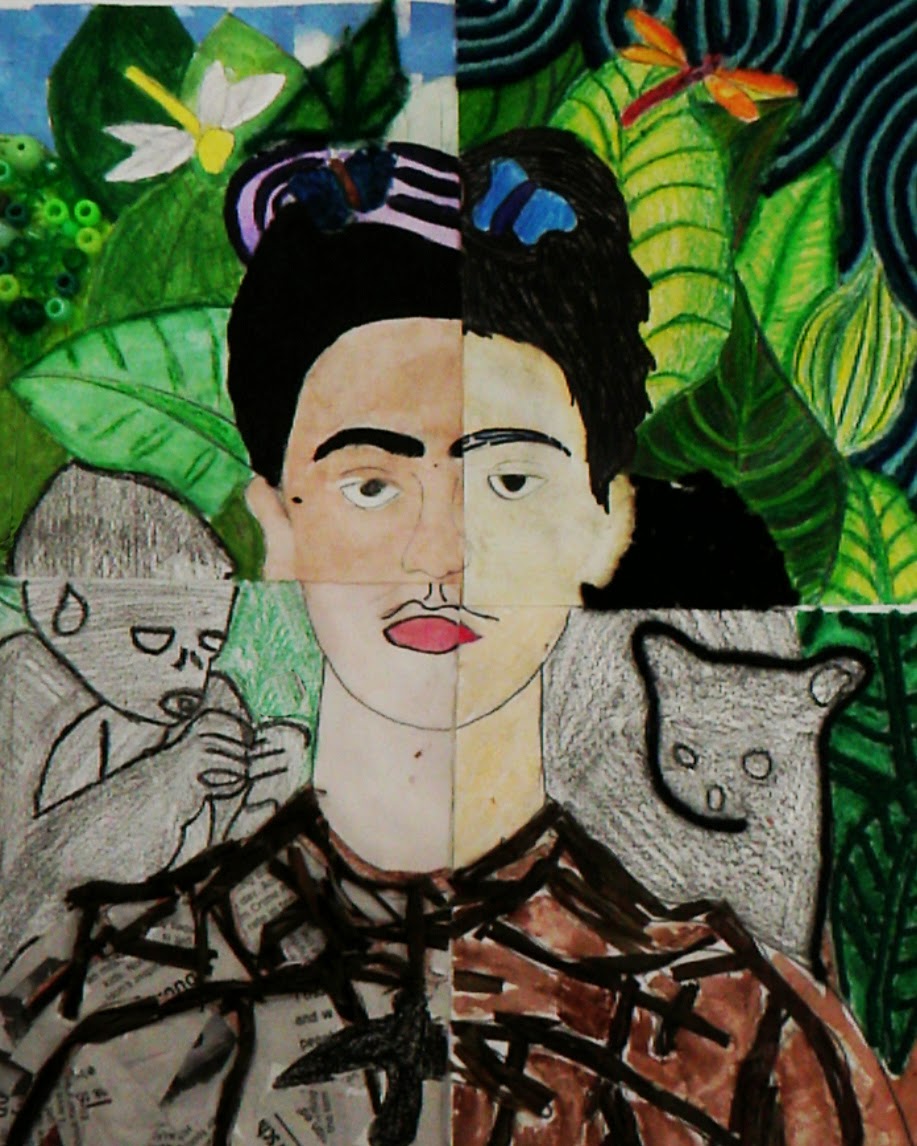 Jerdee's Art Classes: Mixed Media: Collaborative Frida Kahlo Portraits