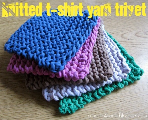 A Heart For Home: Finished Friday: Knitted T-Shirt Yarn Trivets