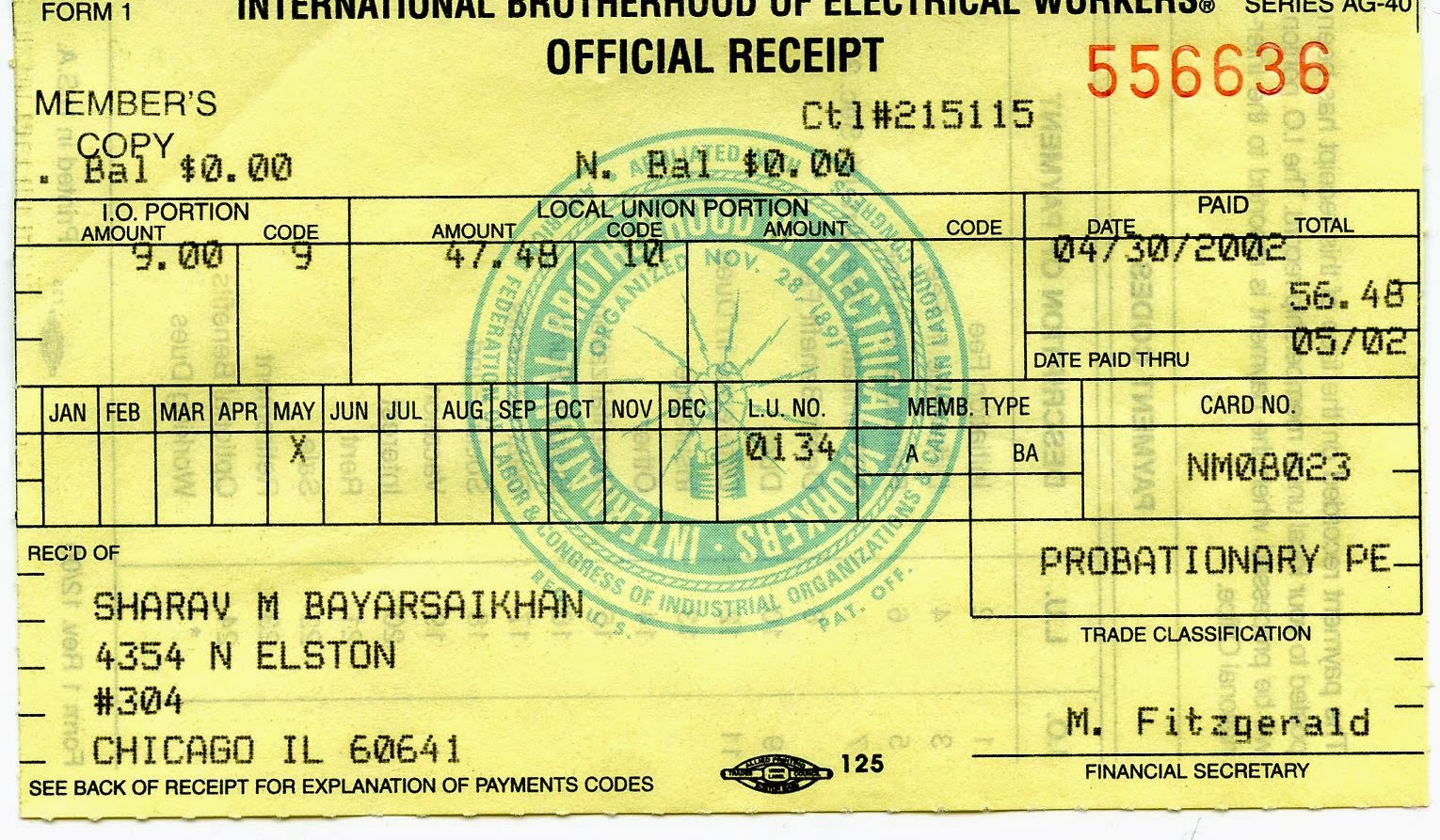 Electric Work: Official Receipt