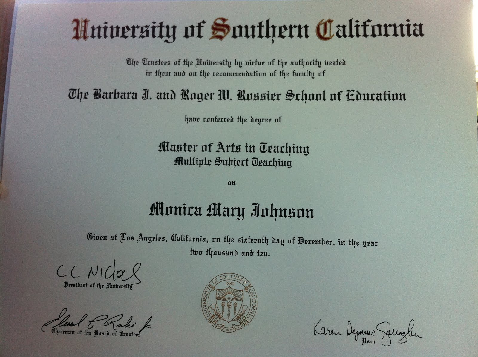 Diploma: Usc Diploma