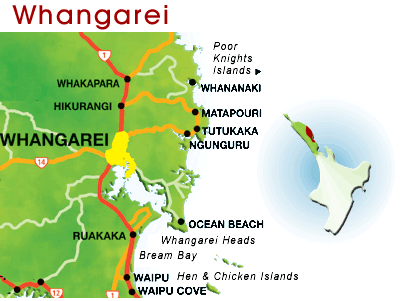 Whangarei Map of New Zealand City | Political Map of New Zealand