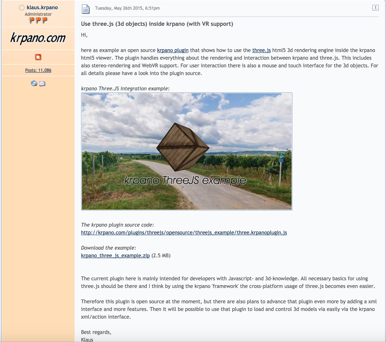 파노라마 VR(krpano) 에 three.js 를 이용한 3D 모델링 넣어보기.