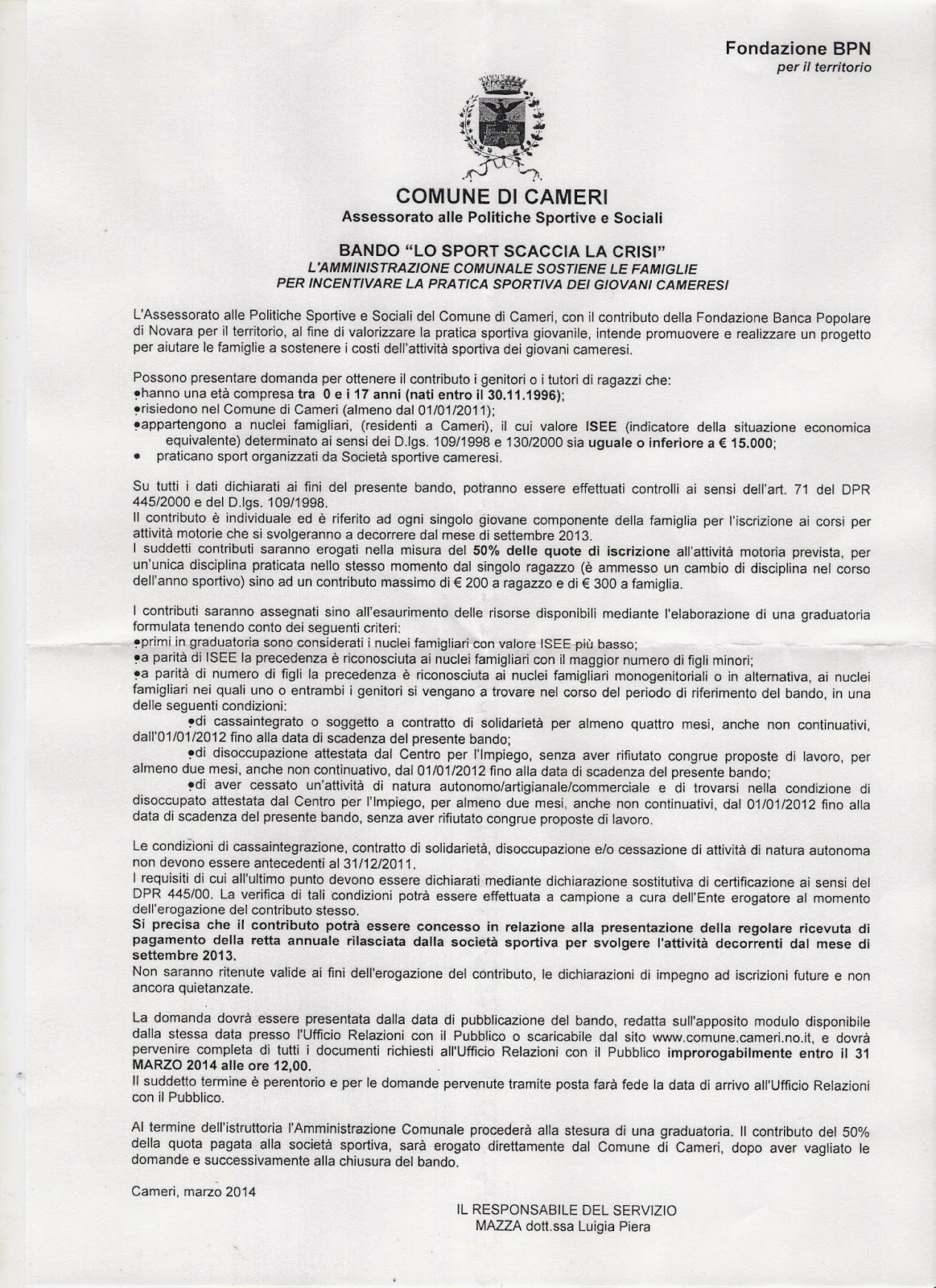 CINGHIALI: Bando "LO SPORT SCACCIA LA CRISI" per i residenti nel Comune ...