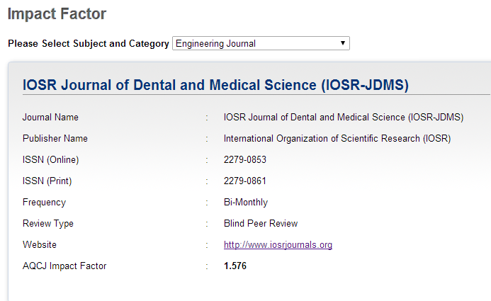 Good Impact Factor Journals: IOSR Journal of Medical And Dental Science ...