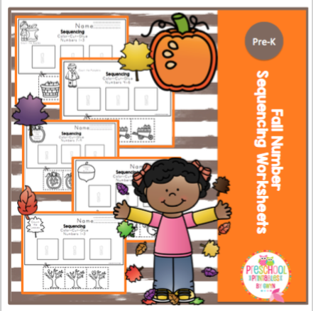 Fall Number Sequencing Worksheets ~ Preschool Printables
